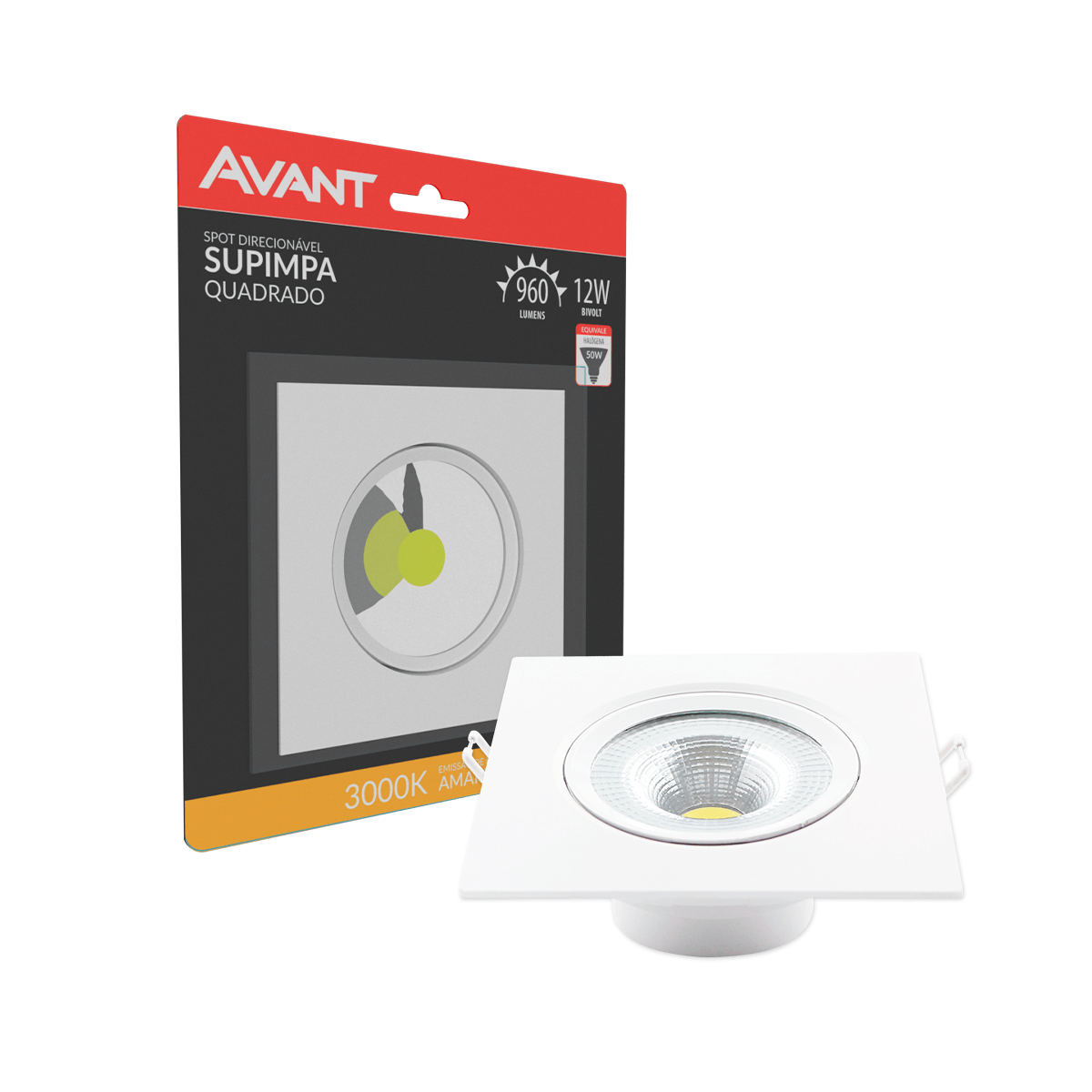 Spot Led Avant Supimpa Quadrado de Embutir 12W 3000K Bivolt