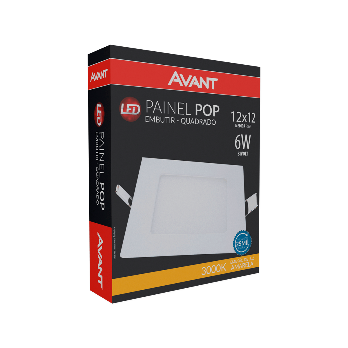 Plafon Led Avant Pop Embutir 6W 3000k Quadrado 12cm Bivolt