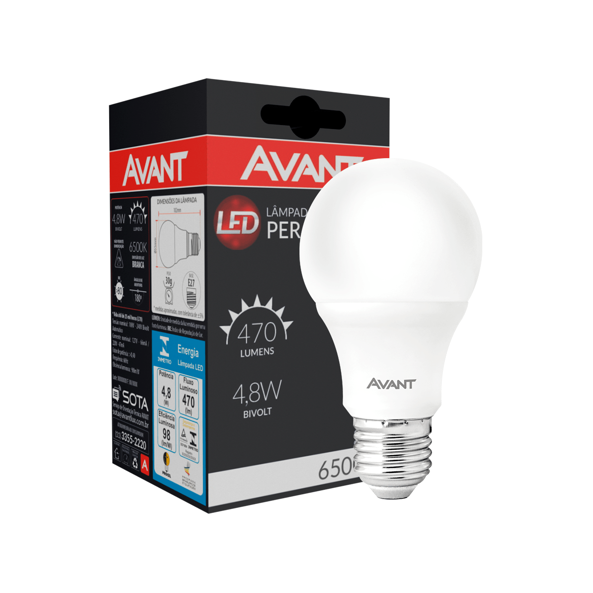 Lâmpada De Led Bulbo Avant 4,8w Branco 6500k Bivolt Base E27