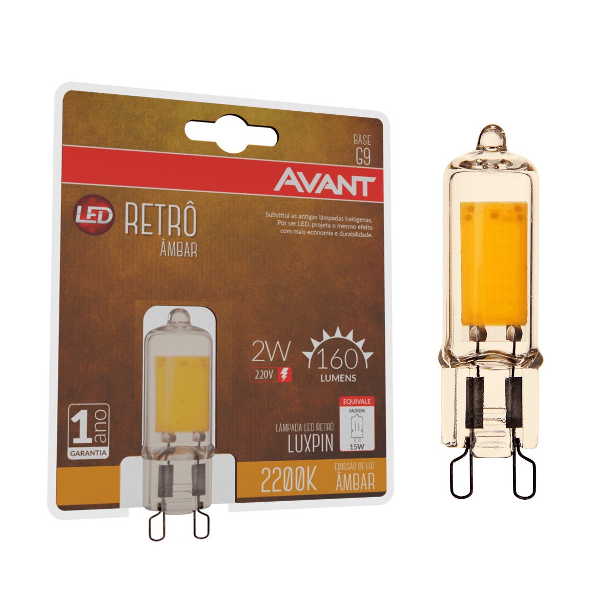 Lâmpada Retrô Led Avant Luxpin G9 2w 220v 2200k Luz Âmbar