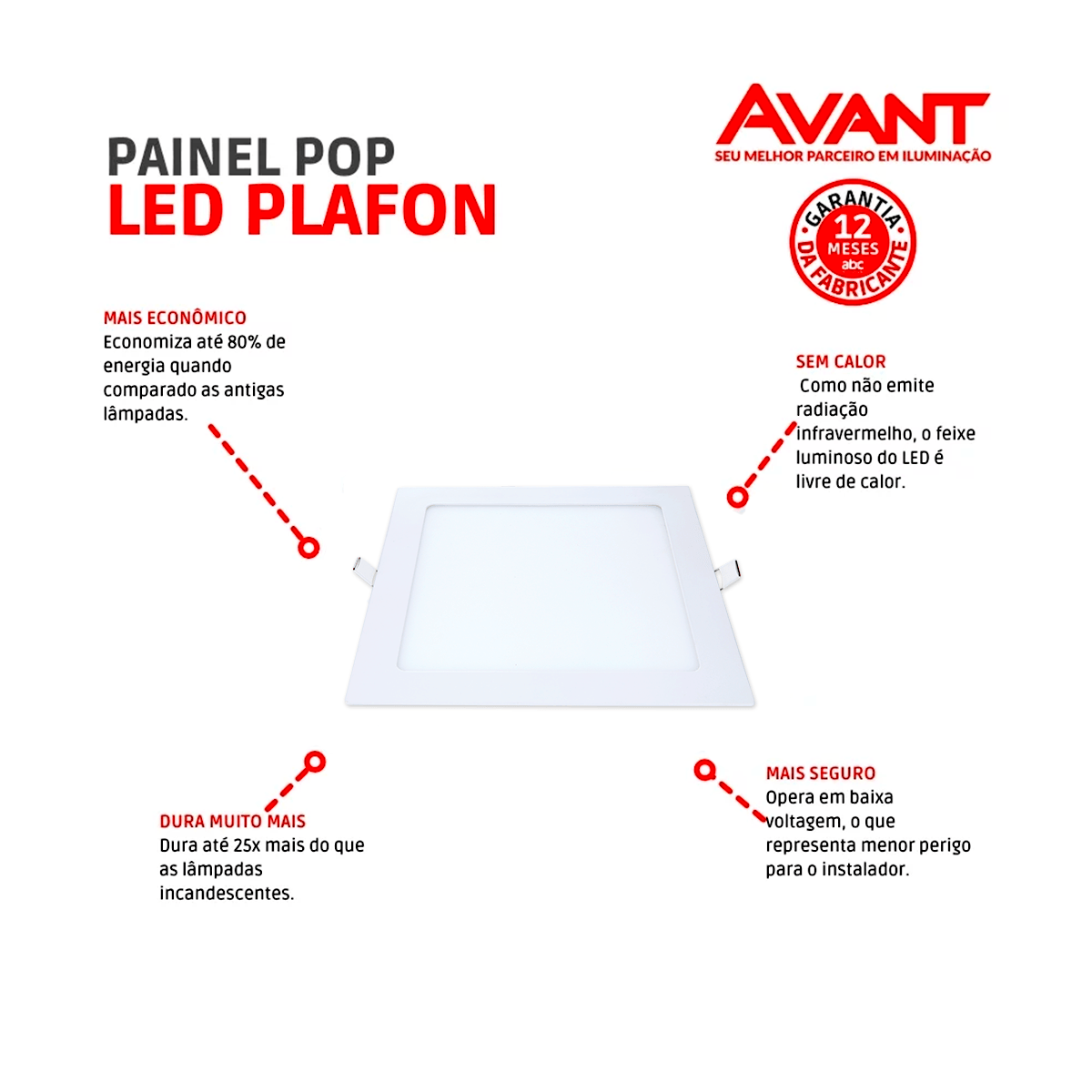 Painel Led Avant Pop Embutir Quadrado 18w Amarelo 3000k Biv