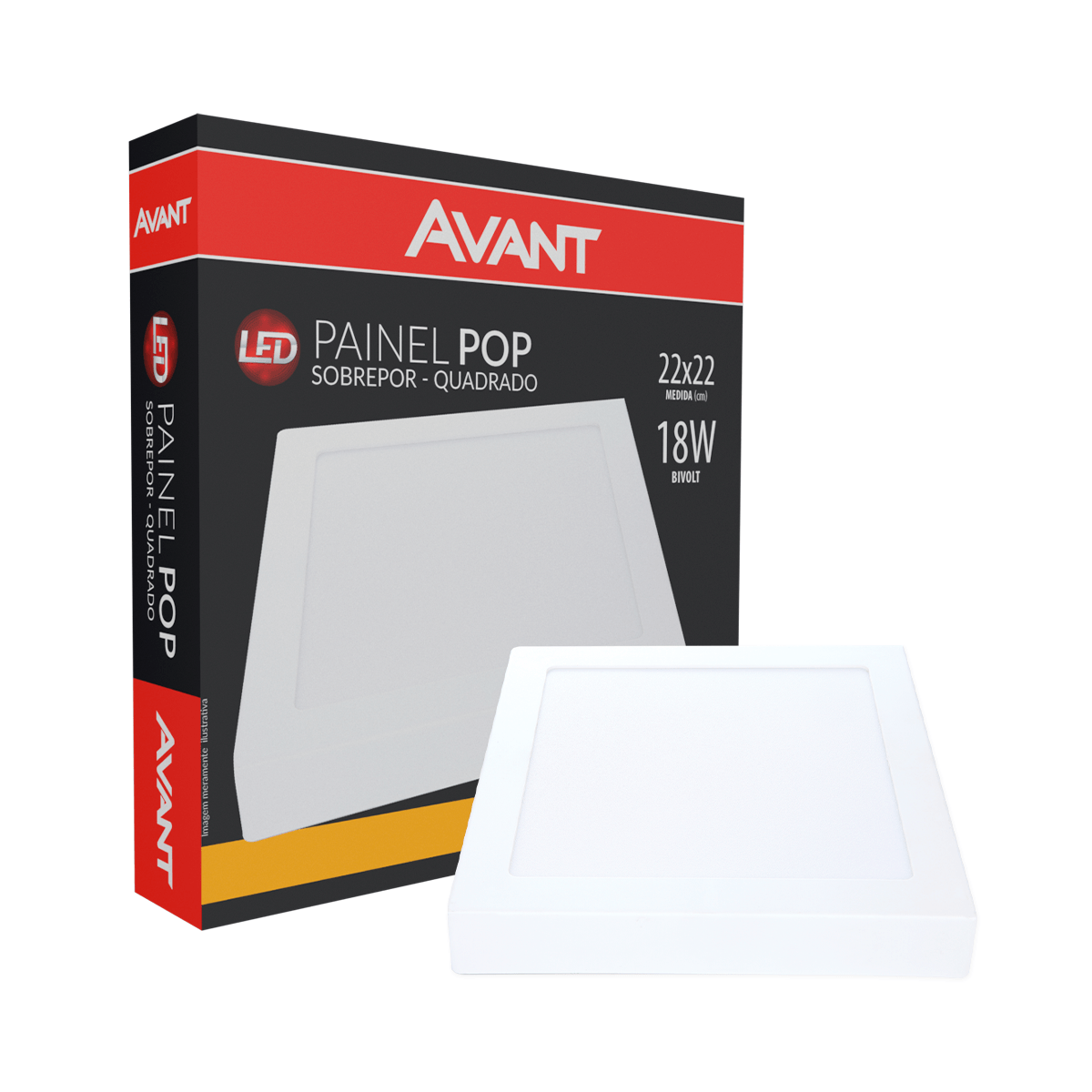 Painel/Plafon Led Avant Pop Sob Amarela 3000k Quad 18w Biv