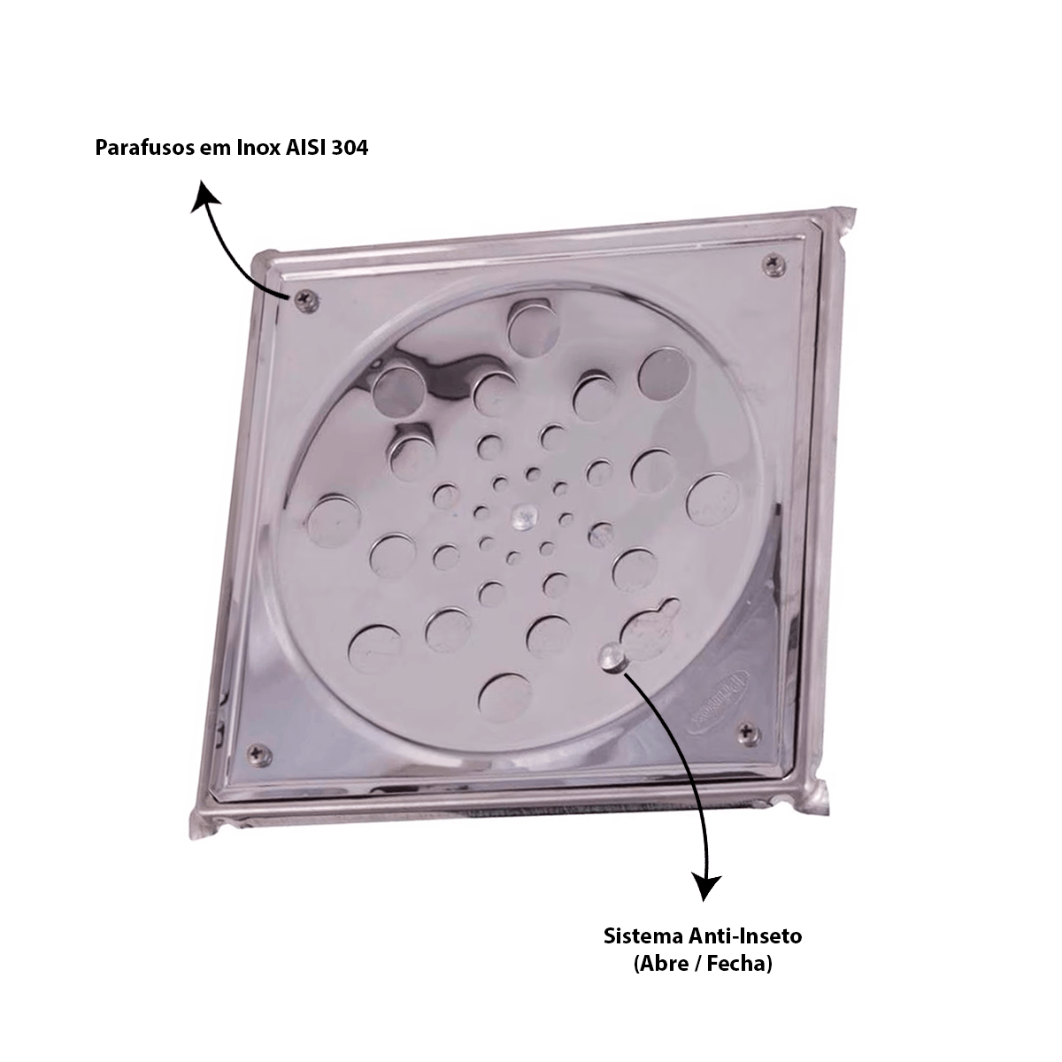 Ralo Quadrado Prinox 15x15 Com Caixilho Acabamento Polido