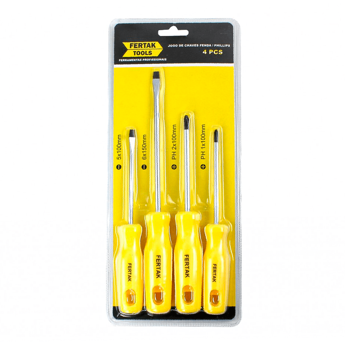 Jogo De Chaves De Fenda E Phillips Fertak 6 Peças Amarelo