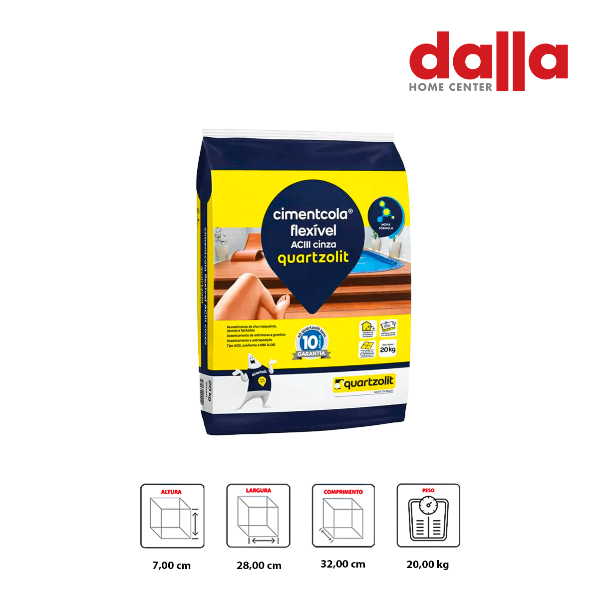 Argamassa Cimentcola Flexível Quartzolit Cinza Saco 20kg