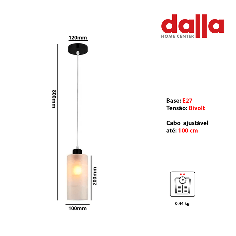 Pendente Primus Avant Alba Preto Fosco 1xe27