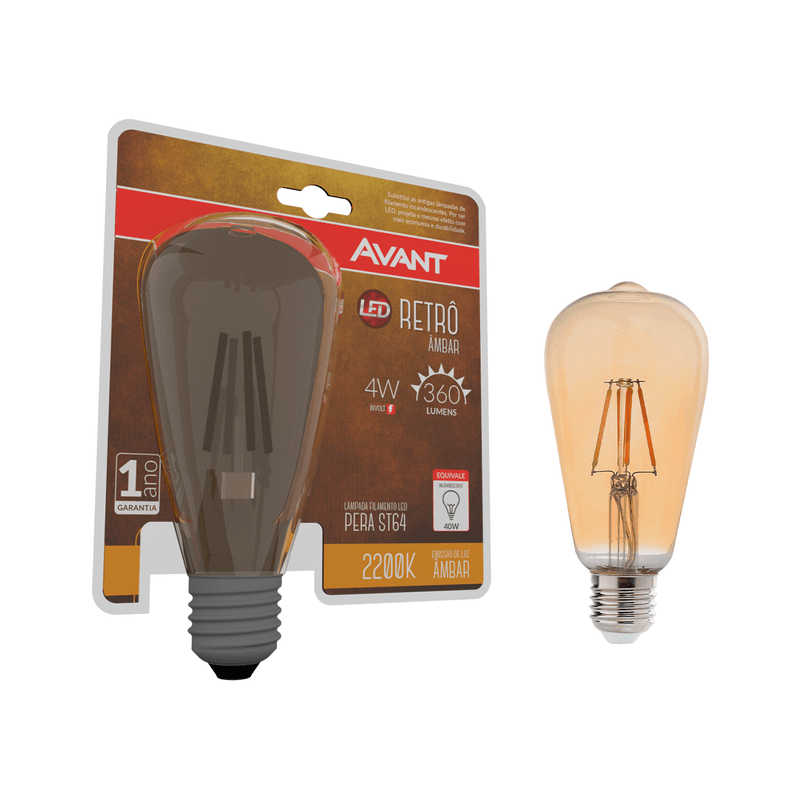 Lâmpada Retrô LED Avant Pera 4W E27 2200k Ambar Bivolt